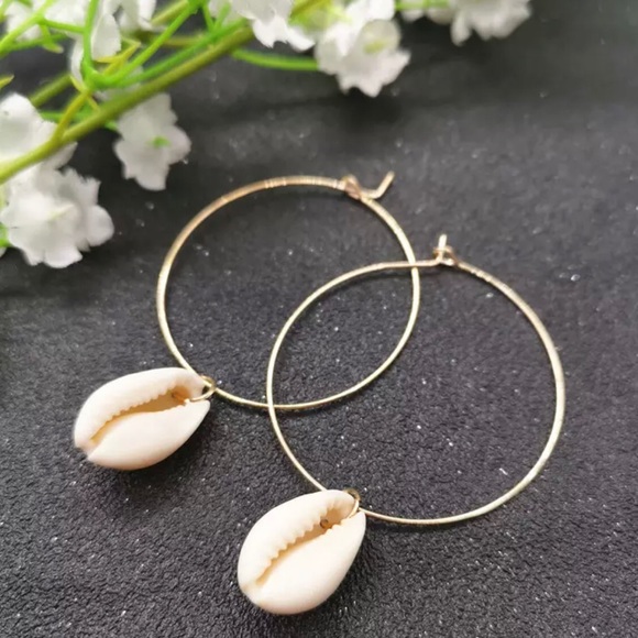 Accessories | Shell Gold Hoop Earrings | Poshmark